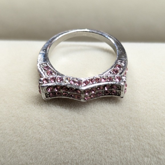 Jewelry | New Chevron Double Row Pave Pink Rhinestone Ring Size 6 ...